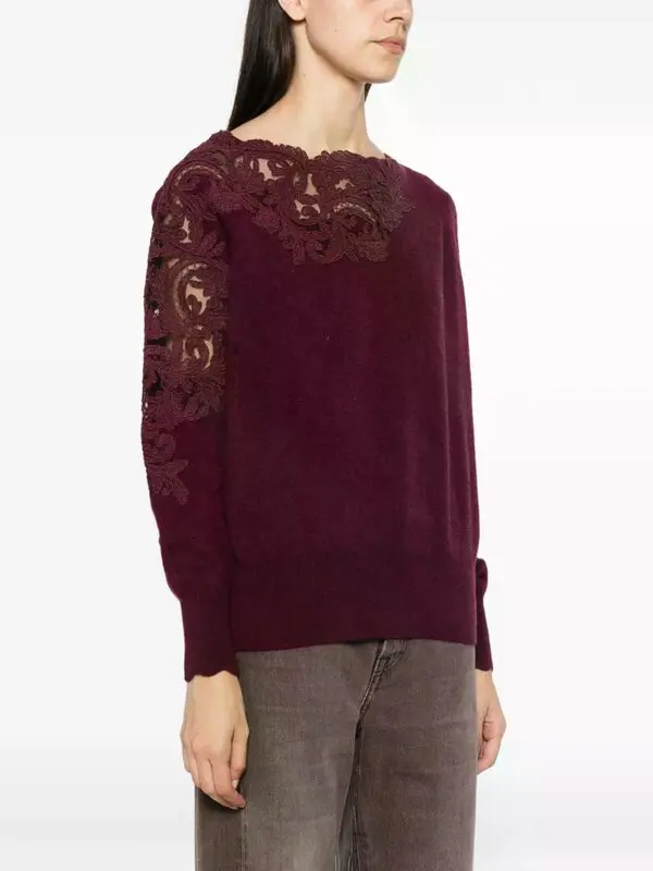 Ermanno Scervino Lace-embellished Boat-neck Knit
