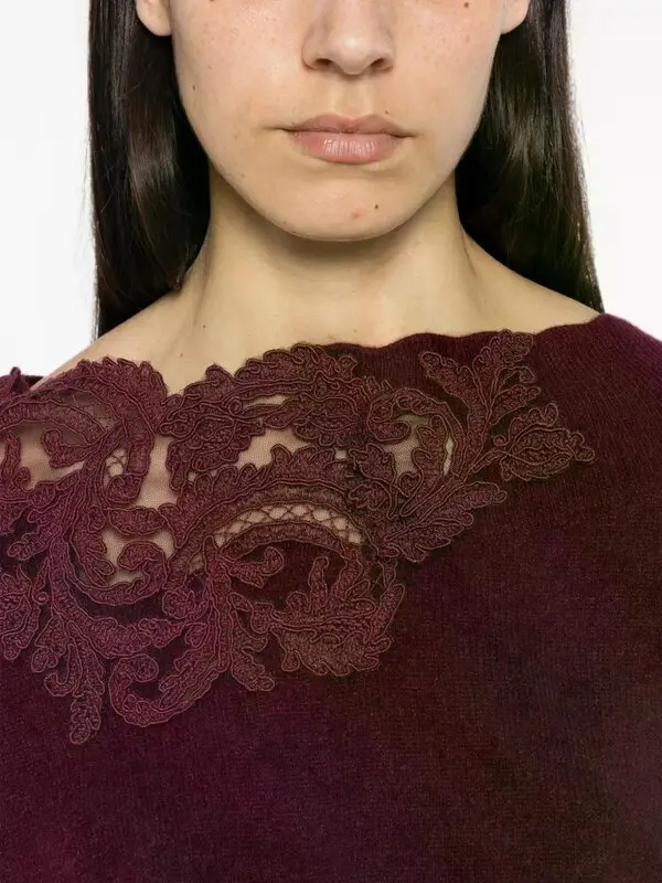 Ermanno Scervino Lace-embellished Boat-neck Knit