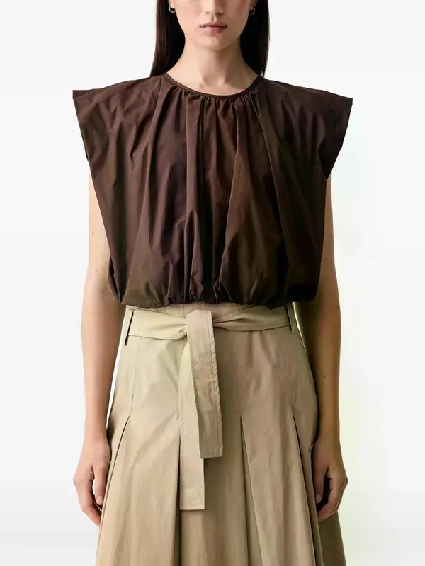 VICOLO Gathered Tie-fastening Blouse - Brown