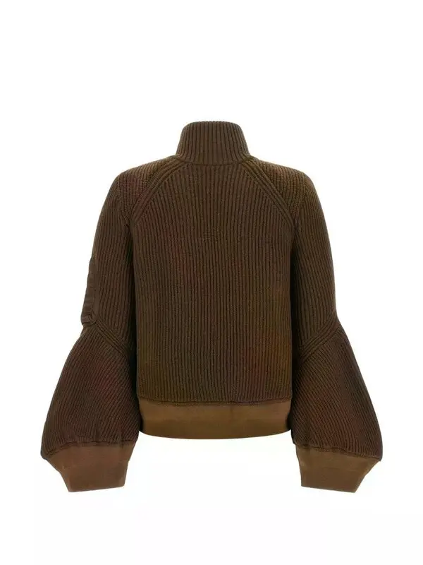 Sacai Ribbed-knit High-neck Jacket - Brown