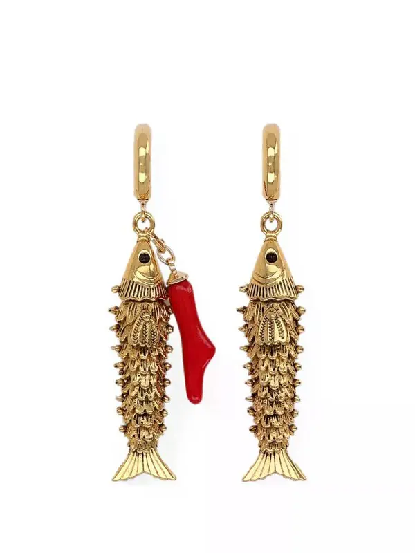 Isabel Marant Étoile Tone Fish And Coral Charm Hoop Earrings - Gold