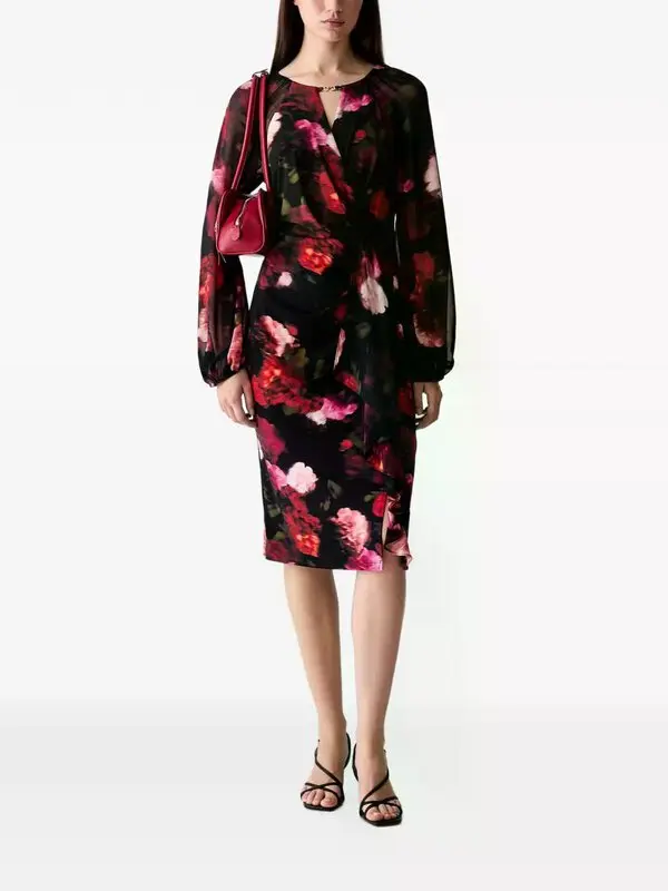 Joseph Ribkoff Floral-print Ruffled Midi Dress - Black