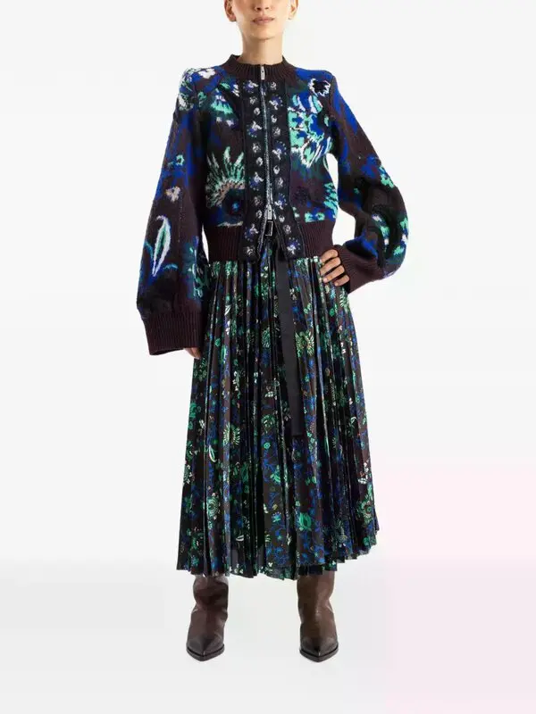 Sacai Floral-print Pleated Midi Skirt - Brown
