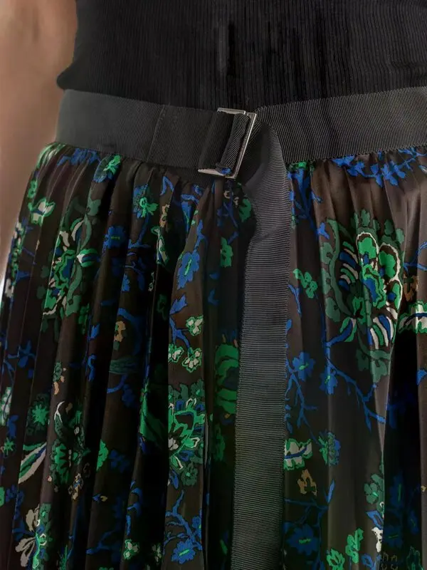 Sacai Floral Print Pleated Midi Skirt - Brown