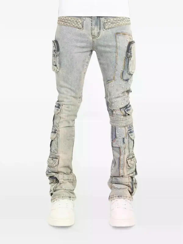 GUAPI Rhinestone-embellished Quilted-panel Jeans