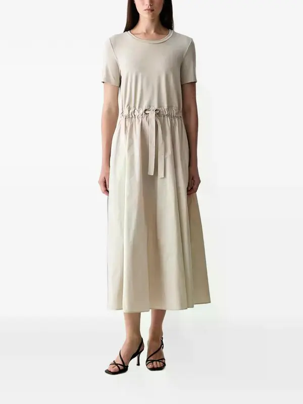 Joseph Ribkoff Maxi Drawstring-waist Short-sleeve Dress - Neutrals
