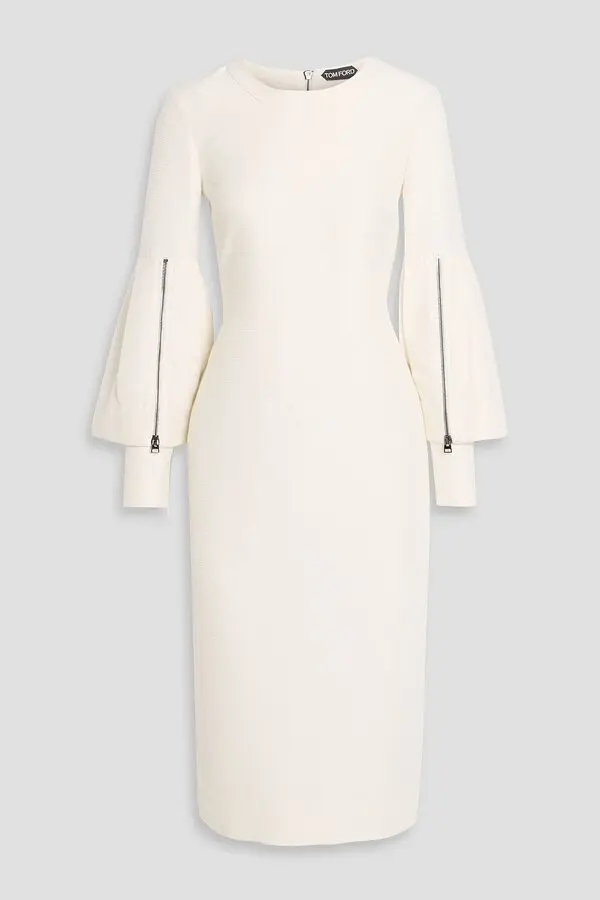TOM FORD Zipdetailed Cotton And Silkblend Jacquard Midi Dress - Ecru