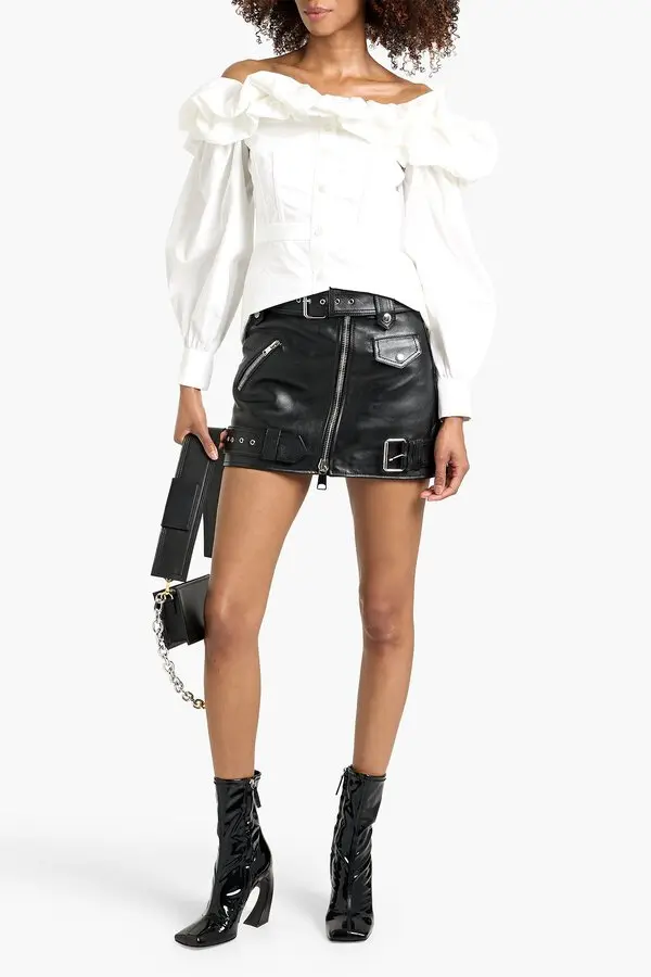 Alexander McQueen Zipdetailed Leather Mini Skirt