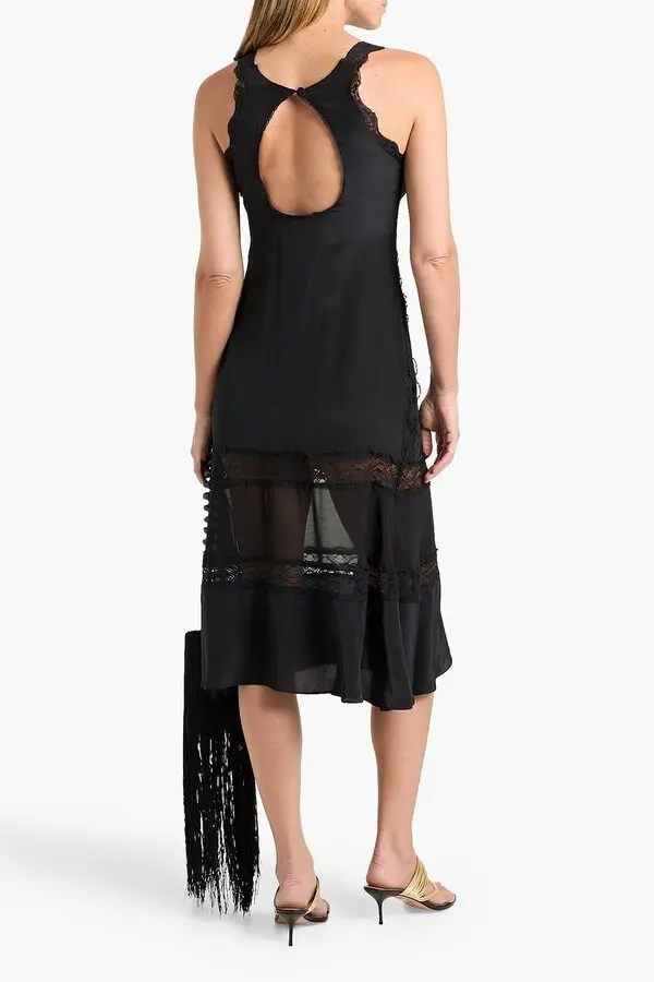 Farm Rio Satin, Chiffon, And Lace Paneled Midi Dress