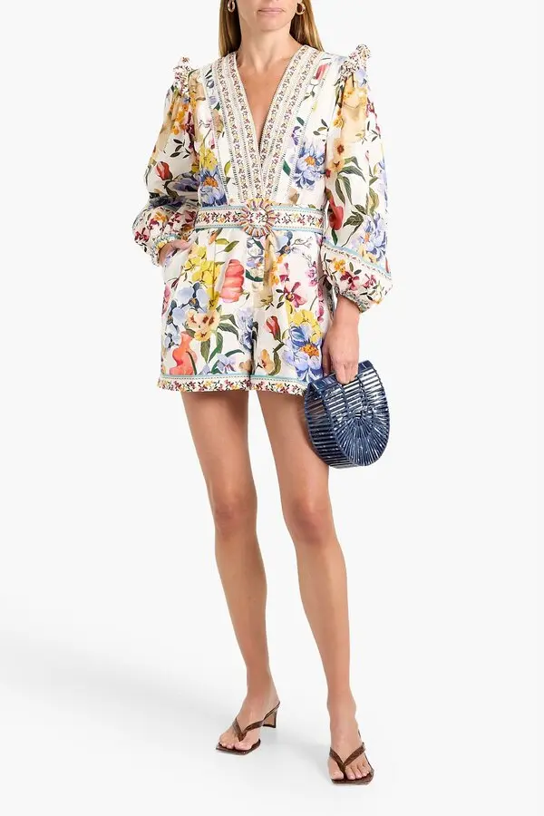 Farm Rio Belted Floralprint Cotton Playsuit