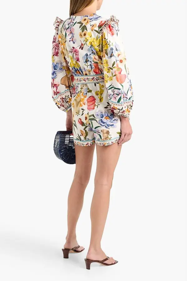Farm Rio Belted Floralprint Cotton Playsuit