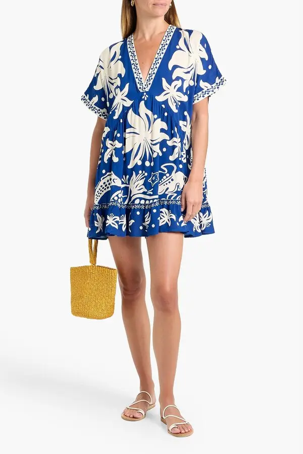 Farm Rio Printed Crepe De Chine Mini Dress