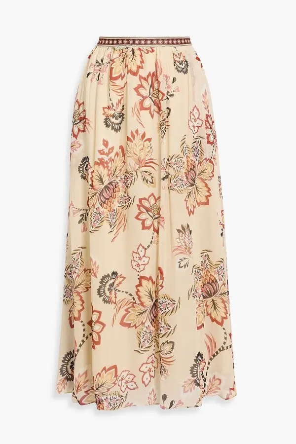 Farm Rio Floralprint Voile Midi Skirt - Sand