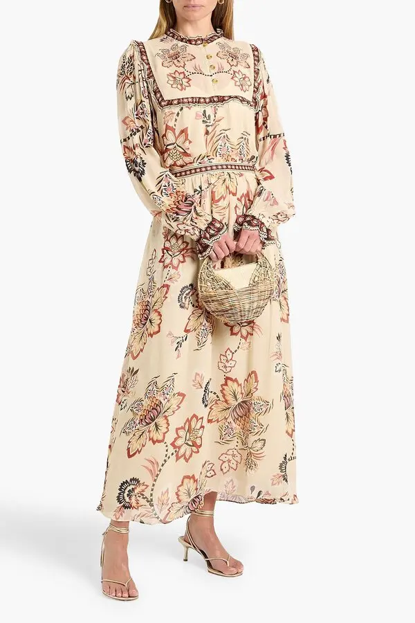 Farm Rio Floral Print Voile Midi Skirt