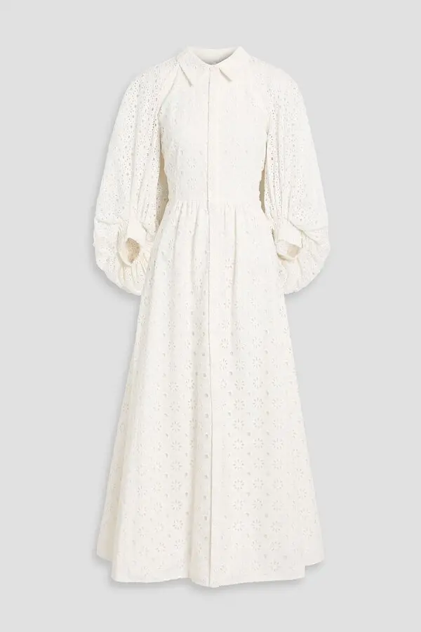 Huishan Zhang Cutout Broderie Anglaise Cotton Maxi Shirt Dress - White