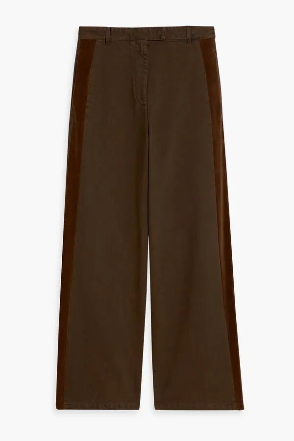 Dries Van Noten Velvettrimmed Cottontwill Wideleg Pants - Chocolate