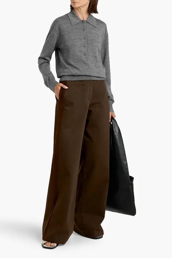 Dries Van Noten Velvettrimmed Cottontwill Wideleg Pants