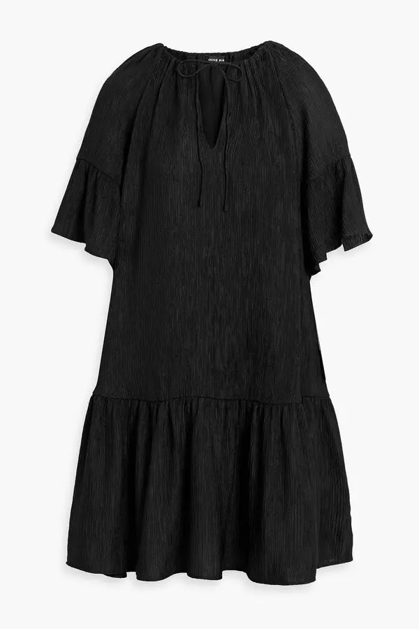 ANINE BING Lolita Plissé Lyocellblend Mini Dress - Black