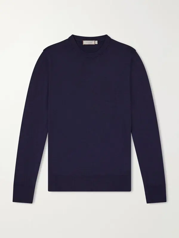 Canali Wool Crew Neck Sweater - Blue