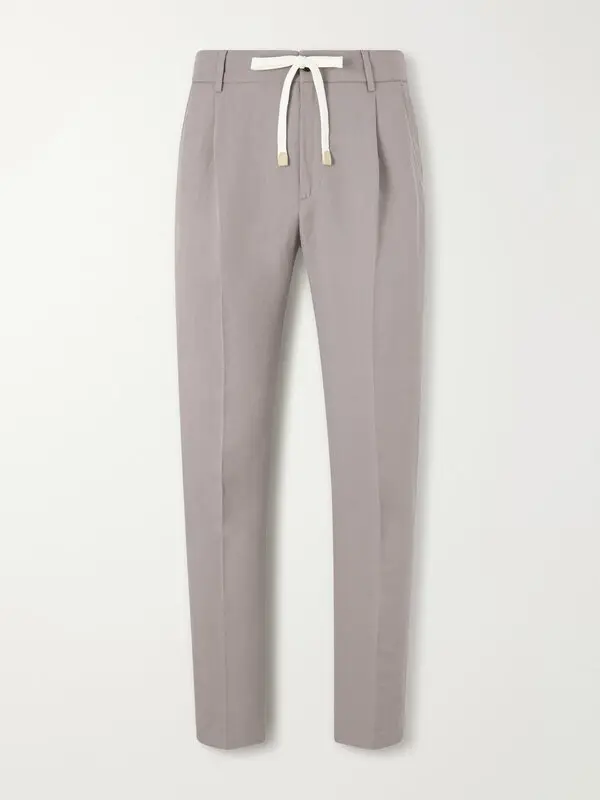 Eleventy Straight-leg Lyocell And Linen-blend Trousers - Green