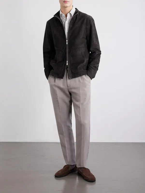Eleventy Straight-leg Lyocell And Linen-blend Trousers - Green