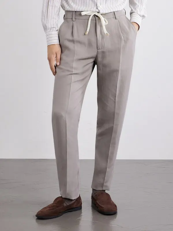 Eleventy Straight-leg Lyocell And Linen-blend Trousers - Green