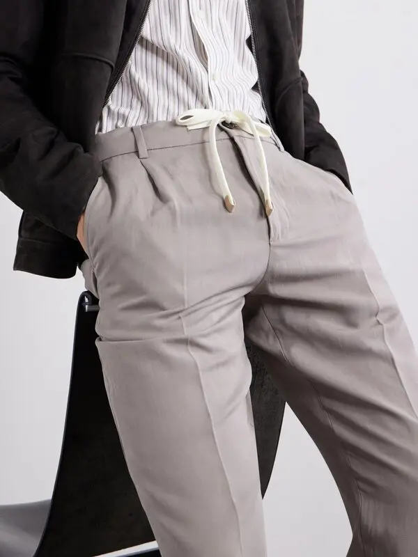 Eleventy Straight-leg Lyocell And Linen-blend Trousers - Green