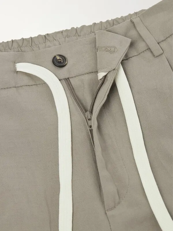 Eleventy Straight-leg Lyocell And Linen-blend Trousers - Green
