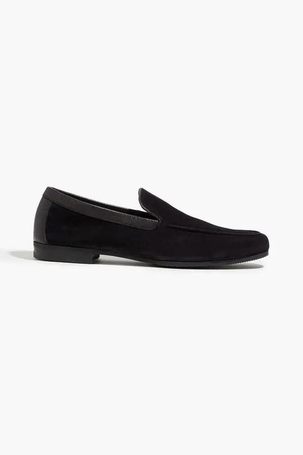 John Lobb Pebbled Leathertrimmed Suede Loafers