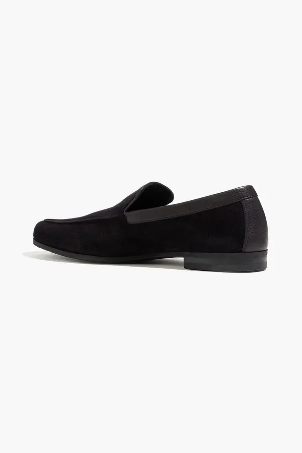 John Lobb Pebbled Leathertrimmed Suede Loafers