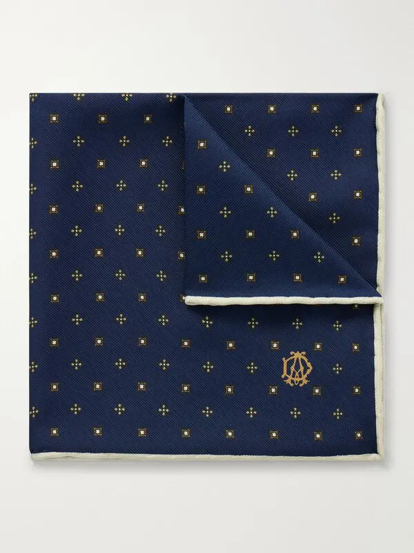 Dunhill Floral-jacquard Silk Pocket Square - Blue