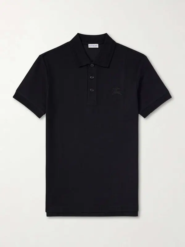 Burberry Logo-embroidered Cotton-piqué Polo Shirt - Black