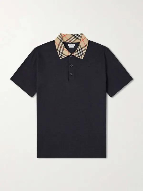 Burberry Checked Cotton-piqué Polo Shirt - Charcoal