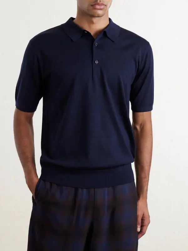 Dries Van Noten Murice Merino Wool Polo Shirt - Blue