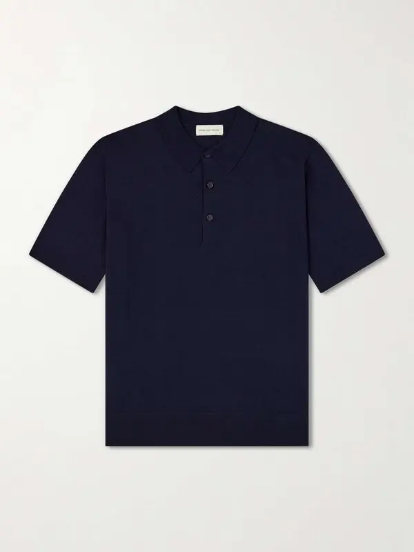 Dries Van Noten Murice Merino Wool Polo Shirt - Navy