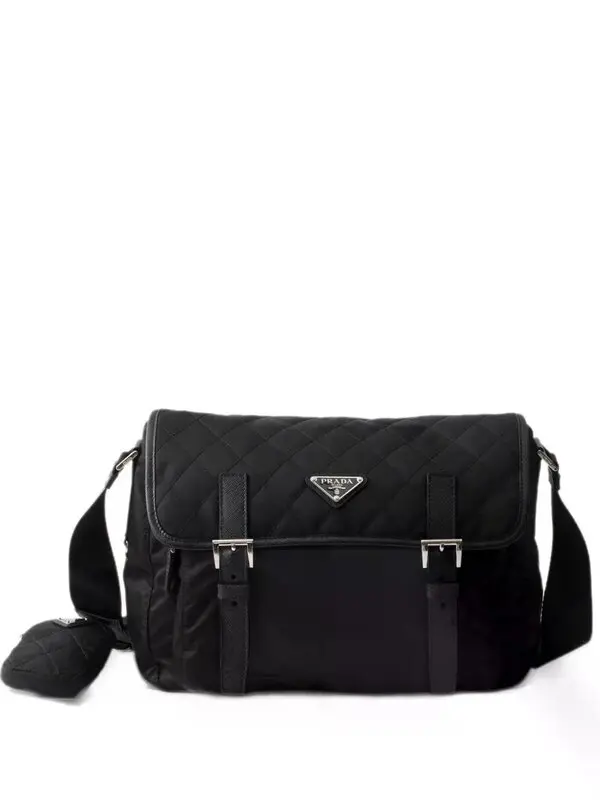 Prada Large Quilted Re-nylon Shoulder Bag With Saffiano Trim - Green