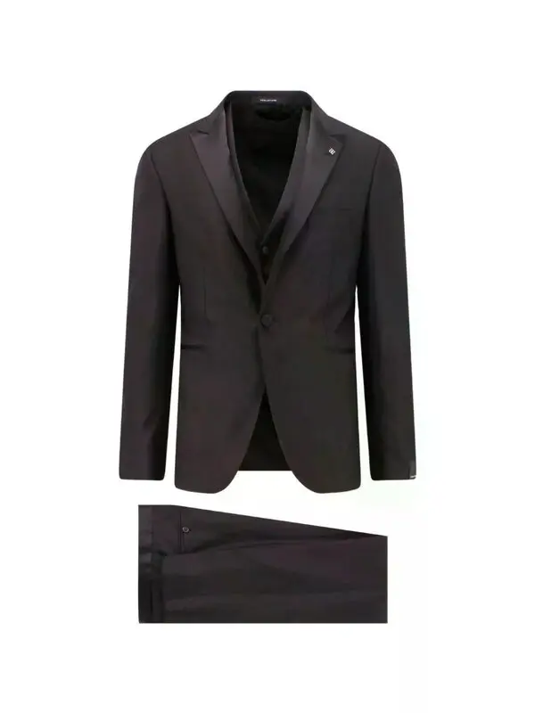 Tagliatore Satin-waistband Three-piece Single-breasted Suit - Black