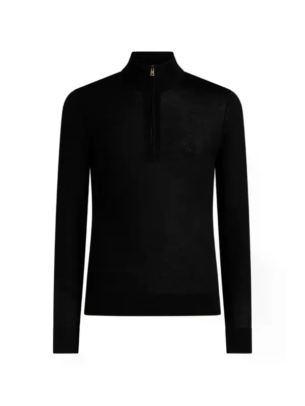 Etro Wool And Silk Sweater With Zip And Pegaso Embroidery - Black