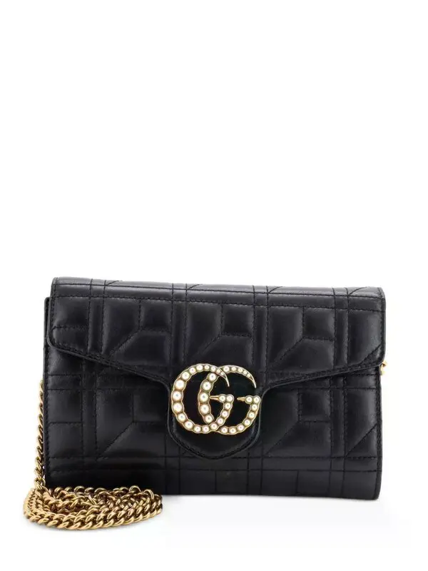 Gucci Pearly Gg Marmont Matelassé Leather Mini Shoulder Bag - Black