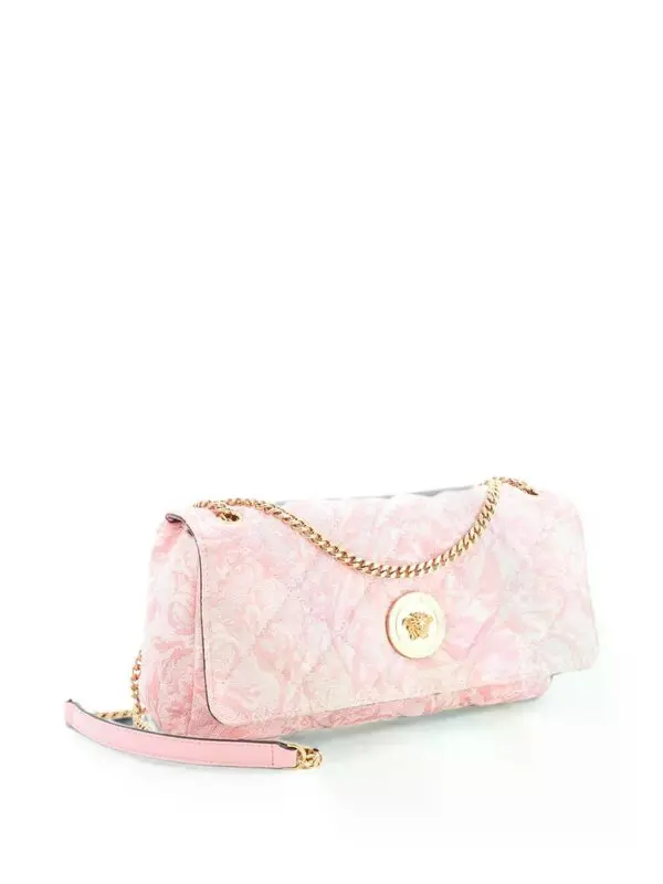 Versace Medusa Icon Chain Flap Bag Quilted Barocco Jacquard East West Shoulder Bag - Pink
