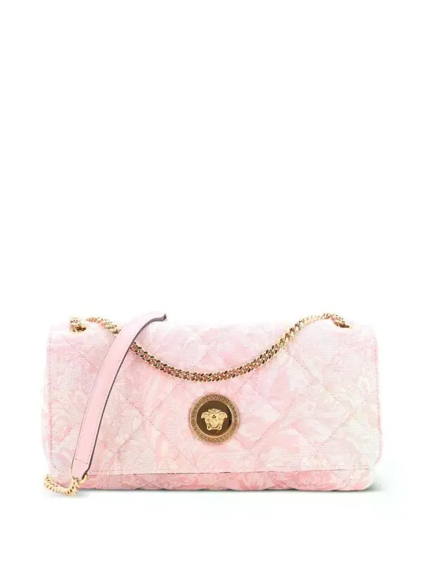 Versace Medusa Icon Chain Flap Bag Quilted Barocco Jacquard East West Shoulder Bag - Pink