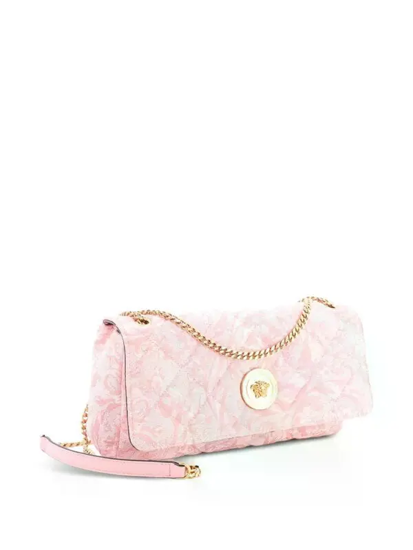 Versace Medusa Icon Chain Flap Bag Quilted Barocco Jacquard East West Shoulder Bag - Pink