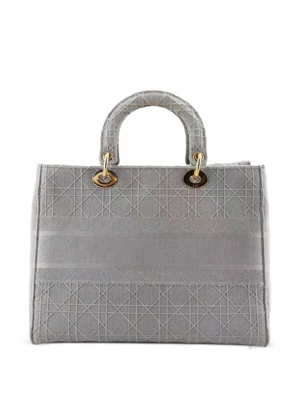 Dior Lady D-lite Bag Cannage Embroidered Canvas Large Tote Bag - Grey