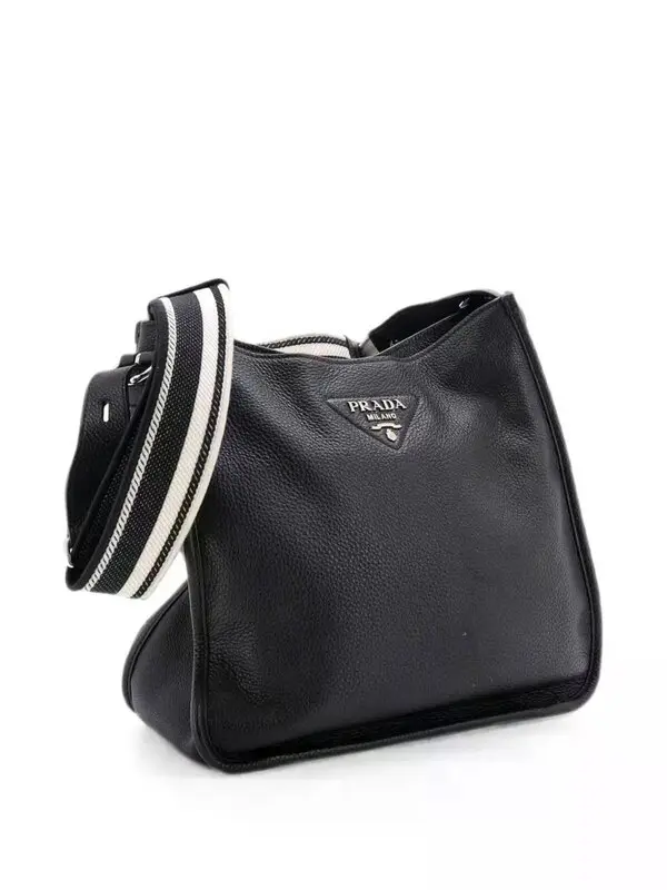 Prada Logo Strap Leather Medium Hobo Bag