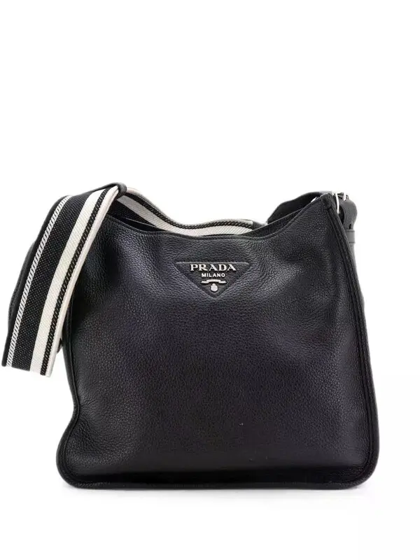 Prada Medium Hobo Bag With Logo Strap - Black
