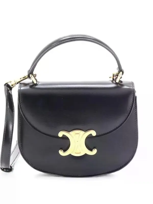 Celine Triomphe Besace Clea Top Handle Flap Bag Leather Mini Satchel - Black
