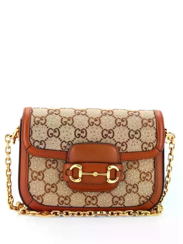 Gucci Horsebit 1955 Crystal Embellished Gg Canvas Mini Shoulder Bag - Brown