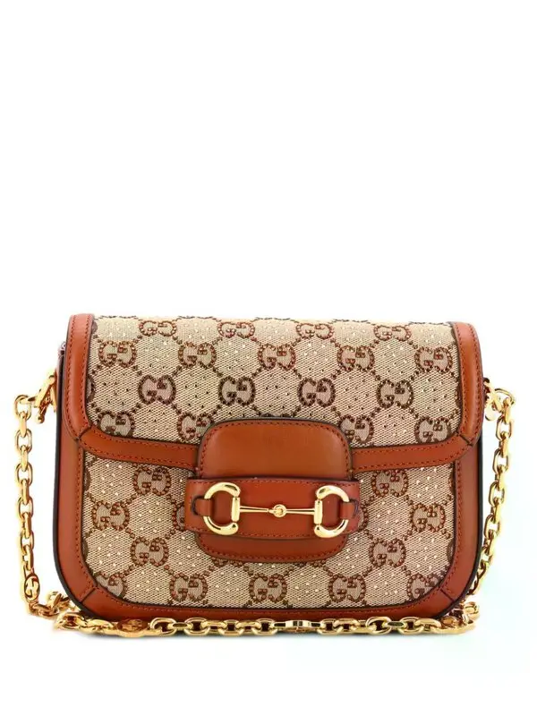 Gucci Horsebit 1955 Crystal Embellished Gg Canvas Mini Shoulder Bag - Brown