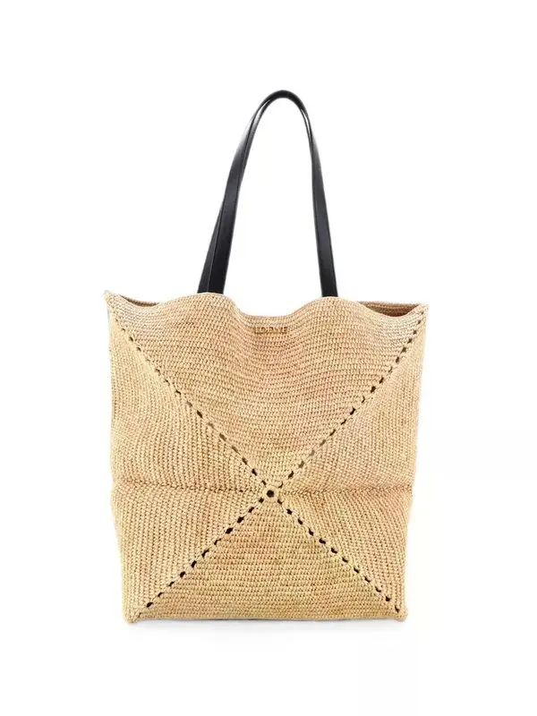 Loewe Puzzle Fold Raffia Large Tote Bag - Neutrals