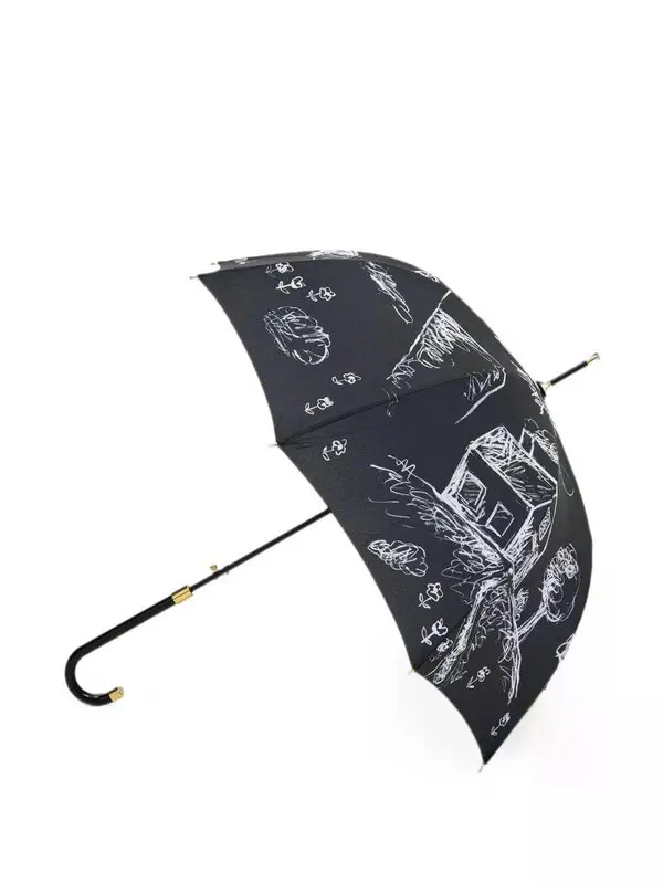Moschino Sketch-print Curved-handle Umbrella - Black